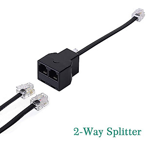Phone Line Splitter, Vcall Phone Jack Splitter, RJ11 Splitter,Phone Cord Splitter,Telephone Line Splitter RJ11 6P4C Male to 2 Way Female Socket Telephone Extension Cable (2 Pcs,Black)