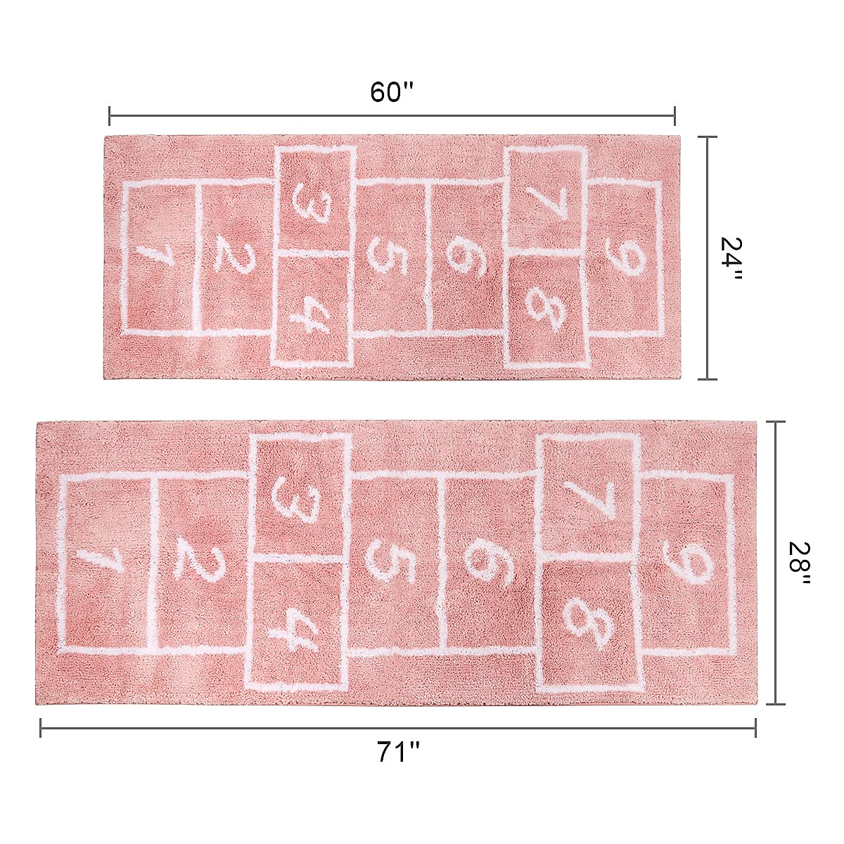 LIVEBOX Hopscotch Kids Runner Rug 28’’x 71’’, Soft Plush Play Mat Non-Slip Garden Numbers Collection Educational & Fun Throw Rugs for Boys&Girls Playroom Bedroom Best Shower Gift (Pink)