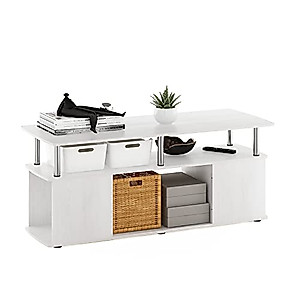 Furinno Jaya Stand for TVs up to 50 Inch with Open Storage, 18.9"D x 47.2"W x 20.12"H, White Oak/Stainless Steel Tube