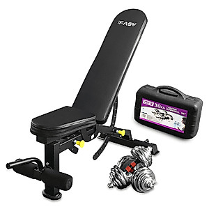 Home Gym Weight Bench Adjustable 66lbs Cast Iron Dumbbell Set, Multifunctional Strength Training Bench Press Sets, Full Body Office Workout Sets for Men Women (Weight bench + 66LB Adjustable dumbbell)