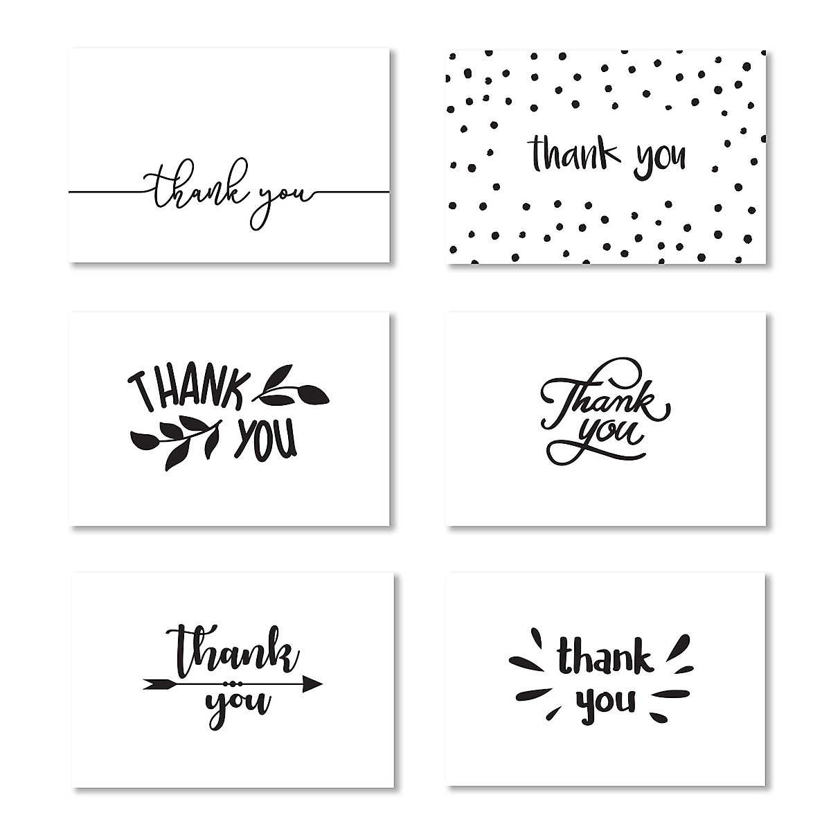 Cavepop 36 Pack Card Box Assorted Thank You Cards with Envelopes, Black and White Handwritten Blank Cards for a Greeting, Notes, Gifts with Envelopes for Wedding, Baby and Bridal Shower