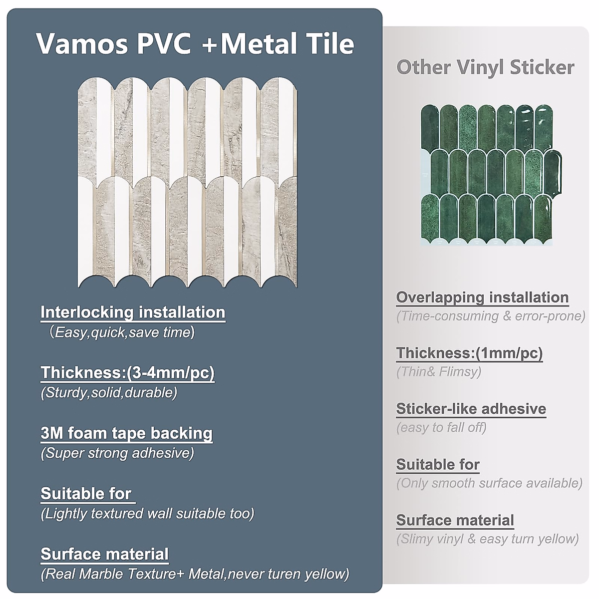 Vamos Peel and Stick Backsplash Seamless Tile for Kitchen and Bathroom,White and Beige Slate PVC Mixed Light Gold Self Adhesive Fish Scale Metal Mosaic Tiles (10 Sheets)