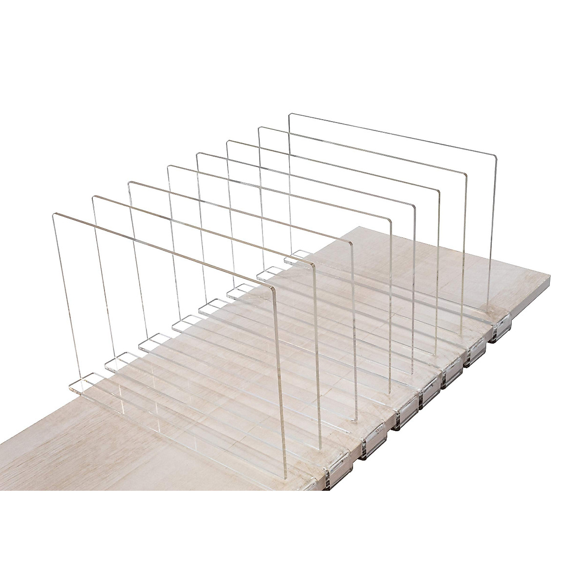 A & R 8 Pack Acrylic Shelf Dividers for Closet - Clear Shelf Organizer for Clothes - Adjustable Storage Separators in Bedroom and Office - Suitable for Wooden or Vertical Shelves
