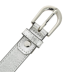 FASHIONGEN - Women genuine Italian leather belt LUNA, Made in France - Silver, 85 cm (33 in) / Waist size 31 to 32