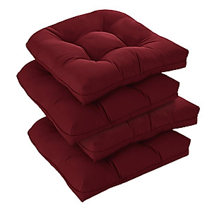downluxe Outdoor Chair Cushions Set of 4 for Patio Furniture, Waterproof Tufted Overstuffed Patio Furniture Cushions, Thick Outdoor Seat Cushion, 19" X 19" X 5", Burgundy
