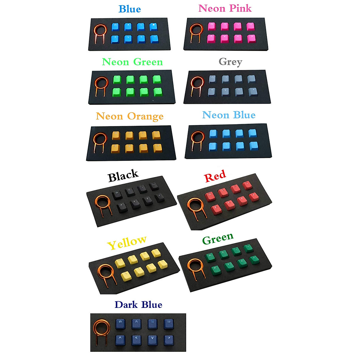 Tai-Hao Rubber Gaming Backlit Keycaps Set - 8 Keys Rubberized DoubleShot Key Caps for Cherry MX Mechanical Keyboards Compatible OEM Include Key Puller (Blue-8 Keys)
