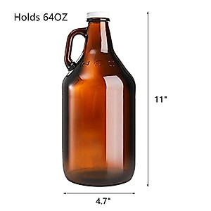 ZEAYEA 3 Pack Glass Growler Jug, 64 oz Amber Half Gallon Jug Set with Lids and Handle Great for Beer, Home Brewing, Kombucha, Distilled Water