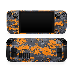 Design Skinz - Compatible with Steam Deck - Skin Decal Protective Scratch-Resistant Removable Vinyl Wrap Cover - Bright Orange and Gray Digital Camouflage