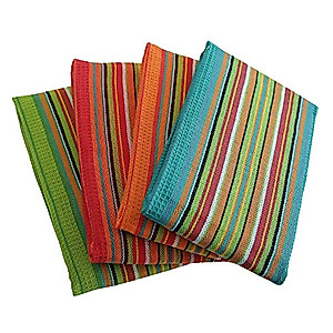 DG Collections Salsa Stripe Kitchen Dish Towels, 100% Cotton, Highly Absorbent, Multi Purpose Waffle Tea Towels for Cooking,Drying&Cleaning (16x28 Inches) - Pack of 12 for Christmas and Thanks Giving