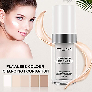 TLM Colour Changing Foundation, Flawless Color Changing Foundation Makeup Base Moisturizing Liquid Foundation for Women Girls SPF15, Sunscreen, Non-greasy, Non-marking, Long lasting(2Pack)