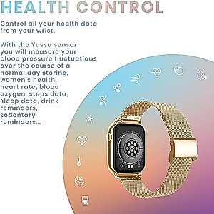 yussa Blood Pressure Smartwatch | Android Smartwatch &iPhone Compatible | Answer/Make Calls | Speaker | 2Straps | 1.86'' Full Screen | Fitness &Health Tracking | +20 Sports | Man and Woman (Pink)