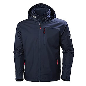 Helly Hansen Men's Crew Hooded Midlayer Fleece Lined Waterproof Raincoat Jacket, 597 Navy, Large