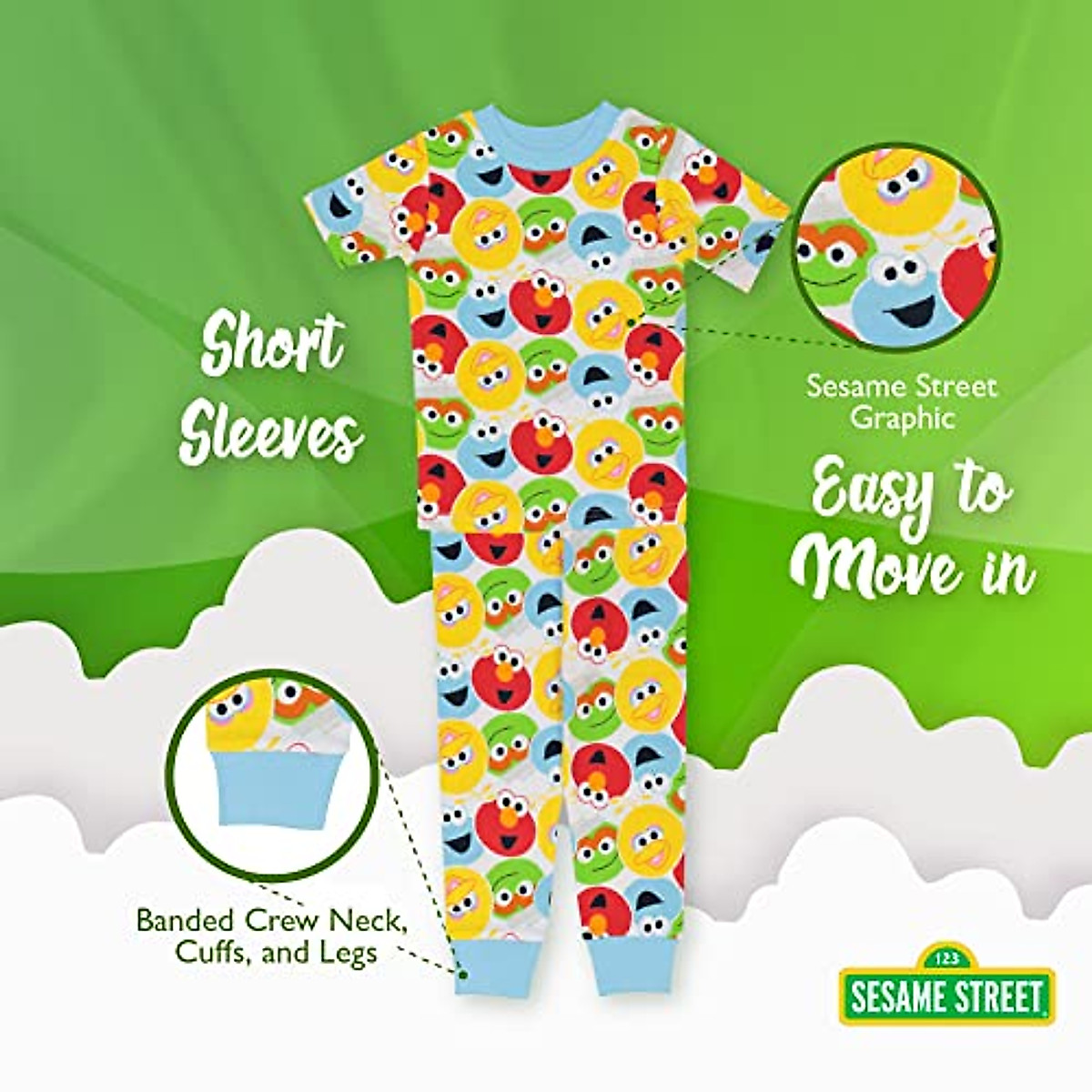 Sesame Street Baby 4-Piece Snug-fit Cotton Pajama Set, IT is TIME for, 2T