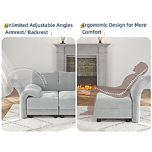 LLappuil U Shaped Oversized Sectional Sofa 167" Wide with 4 Diamond Ottomans, Chenille Modular Couches Sleeper Sofa with Storage and Adjustable Armrest for Living Room, Office, Entertainment, Grey