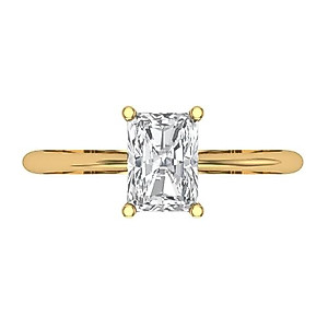 Yellow 14k Solid Gold Solitaire anniversary Engagement Promise Bridal Ring 1 Ct Radiant Cut Clear Simulated Diamond Sz 7.25