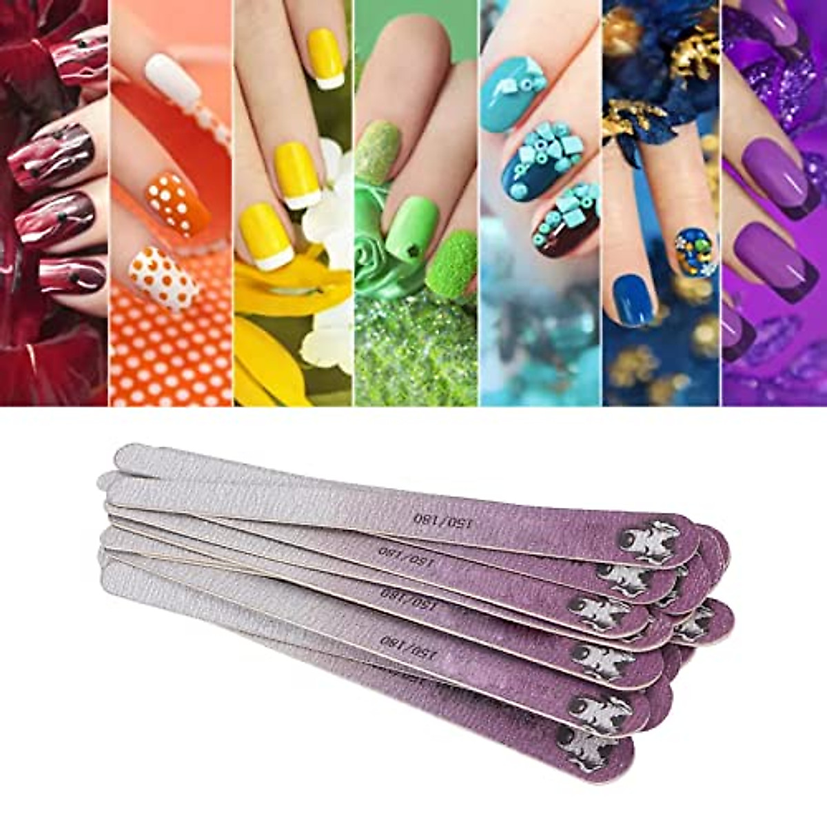 20pcs 150/180 Grit Nail Files, Professional Double Sided Emery Boards Nail Buffering File Manicure Tool for Home Salon (Purple)