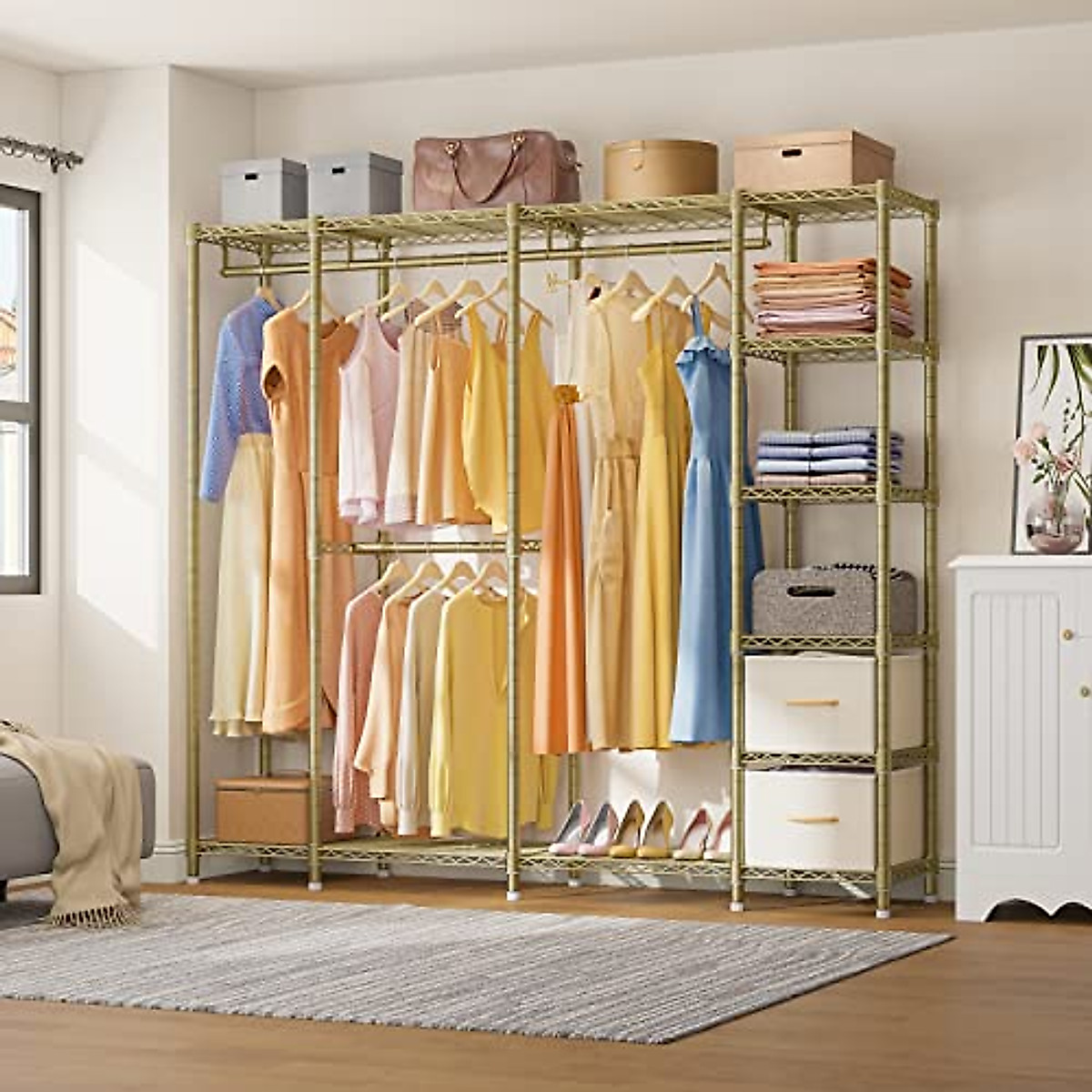 VIPEK V40S i1 Heavy Duty Garment Rack Clothing Rack for Hanging Clothes Rack with Wire Adjustable Shelving & Drawers Freestanding Closet Organizer Large Bedroom Wardrobe, Max Load 1000lbs, Gold