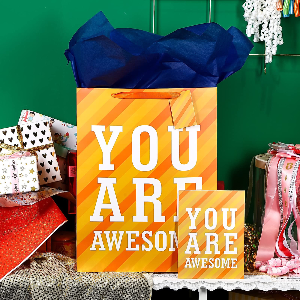 16.5&quot; Gift Bags for Men, Boys, Father&#039;s Day - Extra Large Gift Bags with Greeting Card, Tag, Tissue Paper - 2 Pack