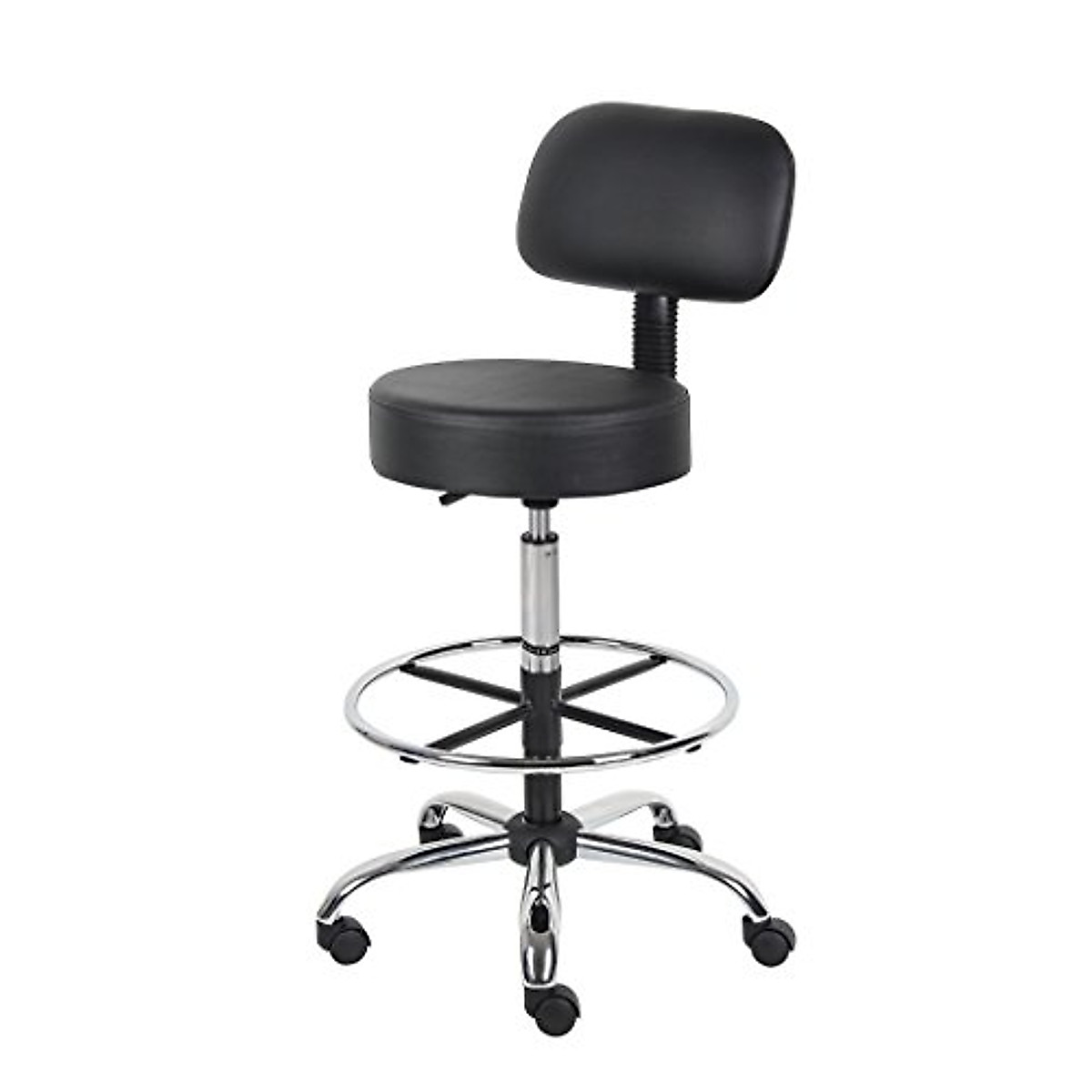 Boss Office Products B16245-BK Be Well Medical Spa Drafting Stool with Back, Black