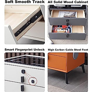 BKEKM Nightstands Bedside Table Led Lights End Table Wireless Charging Nightstand Wood USB Fingerprint Bluetooth Speaker Bedside Cabinet Well Made