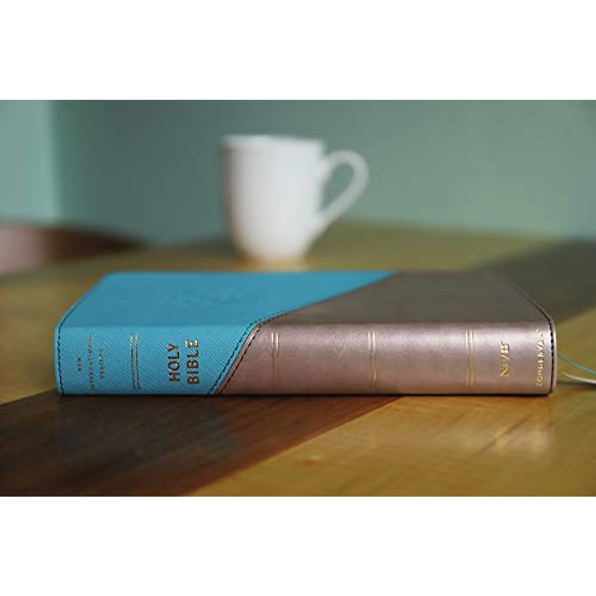 NIV, Personal Size Bible, Large Print, Leathersoft, Teal/Gold, Red Letter, Comfort Print