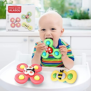 ALASOU 3PCS Suction Cup Spinner Toys for 1 Year Old Boy Girl|Spinning Top Baby Toys 6 12 18 Months|1 2 Year Old Boy Birthday Gift|Baby Bath Toys for Kids Ages 1-3|Sensory Toys for Toddlers 1-3