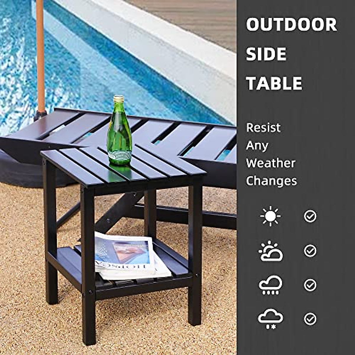 INTOBOO Outdoor Side Table,Rectangular End Table, Adirondack Small Side Tables, Patio Tables for Outside Pool Porch Deck Garden Backyard -Black