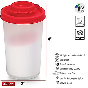 Salt and Pepper Shakers Moisture Proof Set of 2 Large Salt Shaker to go Camping Picnic Outdoors Kitchen Lunch Boxes Travel Spice Set Clear with Red Covers Lids Plastic Airtight Spice Jar Dispenser