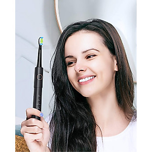 NINICE Sonic Electric Toothbrush for Adults and Kids, Rechargeable Electric Toothbrush with 8 Brush Heads, 5 Modes, Timer, One Charge for 30 Days， Black