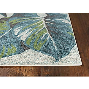NEW HOME Tropical Palm Leaves 5'3 x 7'7 Area Rug in Teal/Green