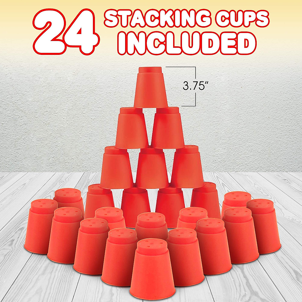 Gamie Stacking Cups Game with 18 Fun Challenges and Water Timer, 24 Stacking Cups, Sturdy Plastic, Classic Family Game, Idea for Boys and Girls Ages 3+ Olds, Tons of Fun