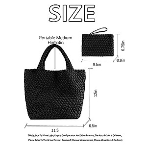 Designer Woven Tote Bag + Purse Women Neoprene Tote Handbag Fashion Large Shoulder Top-Handle Travel Bag Underarm Shopper Bag Black