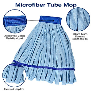 Matthew Cleaning Microfiber Tube Mop(Large,Blue,3Pack)Heavy Duty Mop Head Replacement,excellent absorbency,Premium launderability,Reusable,Loop end for Home,Commercial&Industrial Use-Incl.2Pcs Cloths