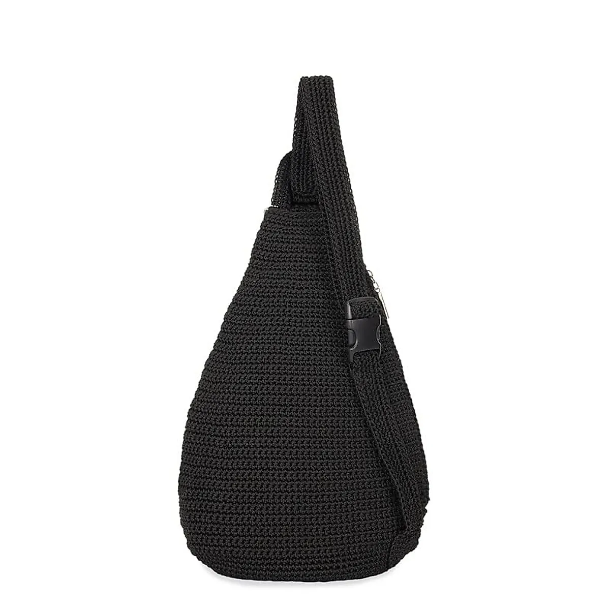 The Sak Geo Sling Backpack in Crochet, Single Sling Shoulder Strap, Black