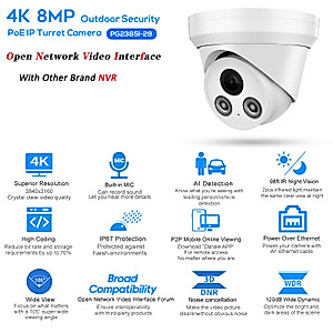 PANOEAGLE 4K PoE Security Camera, Compatible for Hikvision Outdoor 8MP Turret IP Camera with Human/Vehicle Detection,Built-in Mic,2.8mm Lens Wide Angle,98ft EXIR Night Vision, IP67 Waterproof(PG2385I)