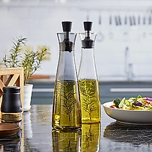 Glass Olive Oil Dispenser, Bivvclaz 18 OZ Oil and Vinegar Dispenser with Drip-free Spout, Olive Oil Cruet Bottle with Airtight Silicone Cap for Kitchen Decor, Easy to Clean, Black Transparent
