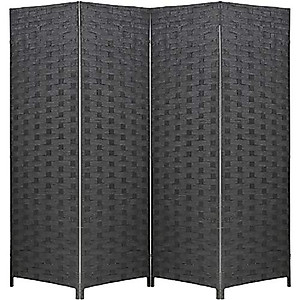 Wood Screen Folding Screen Room Dividers 4-Panel Mesh Woven Design Privacy Room Partition Wooden Screen