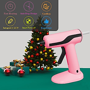 MONVICT Cordless Hot Glue Gun Kit, USB-C Rechargeable Mini Pink Glue Gun with 40 Pcs Premium Glue Sticks, 10 Pcs Craft sticks, Carrying Case, Smart Power-Off Hot Melt Glue Gun for DIY Craft Gift