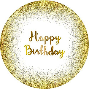 Leowefowa Luxurious Golden Birthday Round Backdrop Cover 6.5x6.5ft Gold Glittering Arch Background Stand Cover for Photography Men Women Birthday Party Banner Supplies Polyester Photo Booth Props