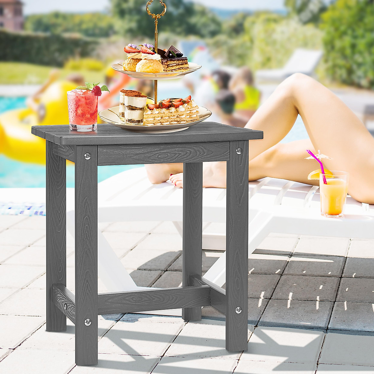 Y&M Outdoor Side Table, HIPS Adirondack Small Single Table, Waterproof Square Outside Table, Balcony Modern End Tables for Patio, Pool, Beach, Porch, Deck, Indoor or Outdoor Use (Dark Grey, 2 Pack)