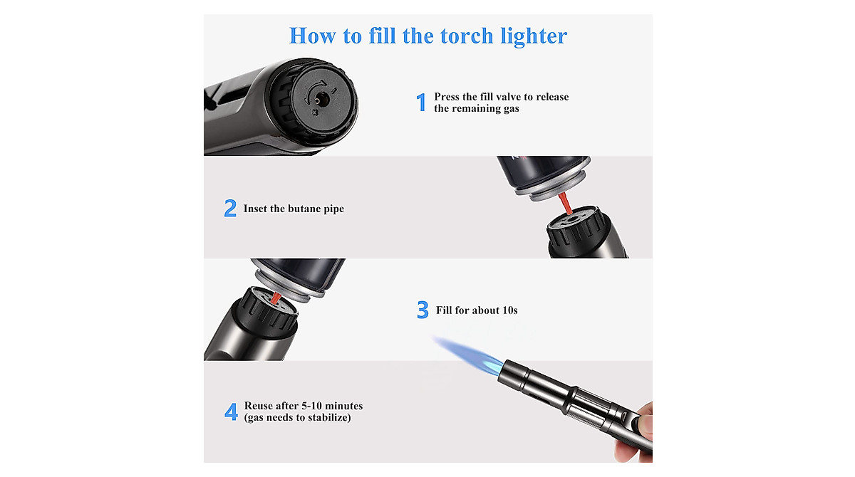 Butane Torch Lighter - Adjustable Long Flame for Kitchen