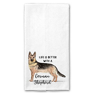 Watercolor Life is Better with a German Shepherd Microfiber Kitchen Tea Bar Towel Gift for Animal Dog Lover
