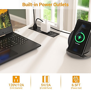 Cyclysio Mini Corner Desk with Hutch, Corner Gaming Desk with LED Light, Corner Computer Desk with Power Outlets, Triangle Corner Desk for Small Space, Home Office, Workstation, White