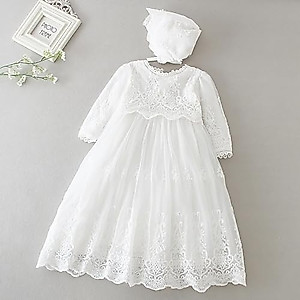 Leideur Baby Long Christening Gowns White Baptism Dress Special Occasion Dresses for Girls Birthday (6 Months, White 1)