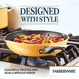 Farberware Style Nonstick Cookware Frying Pan/Skillet with Pour Spouts, Dishwasher Safe, 10 Inch - Yellow