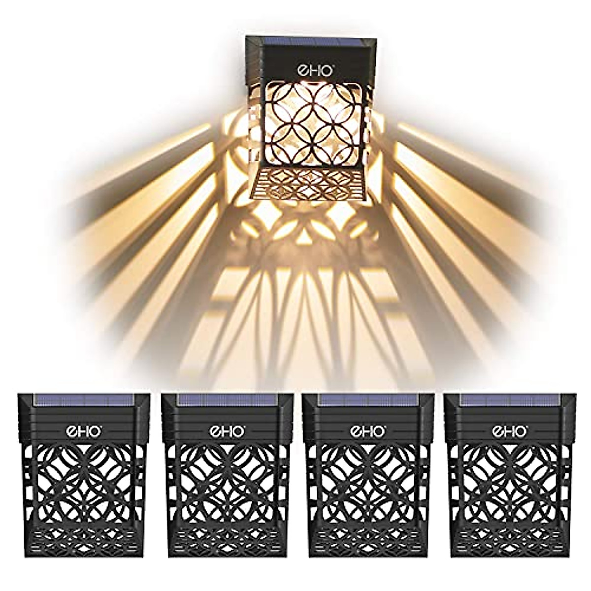 EHO Solar Deck Lights, Solar Fence Lights Outdoor Waterproof LED Garden Decorative Lighting for Post, Patio, Front Door, Step, Stair, Pool and Yard, Warm White, 4 Pack