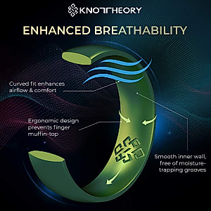 Knot Theory Black Marble Silicone Ring Men - Size 8 Step Edge 9mm Wide Rubber Wedding Band - Gym Workout Weight-Lift Ring