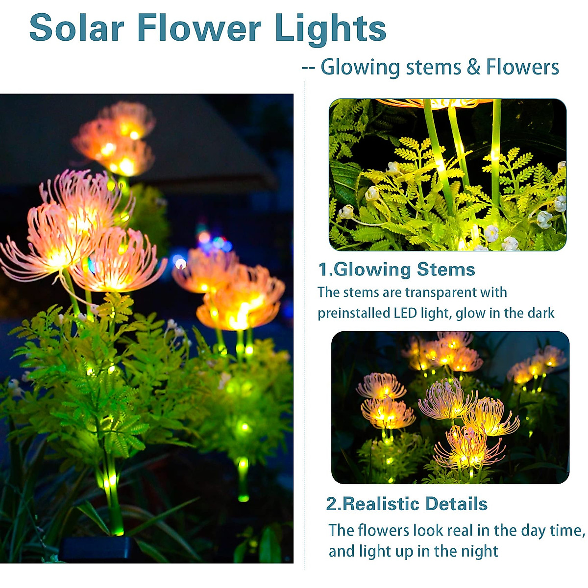 DooYard Solar Garden Lights, Solar Flowers Lights with Glowing Flowers & Stems, Upgraded Solar Panel, Solar Lights Outdoor for Garden Decoration,Yard Decor and Gift for Mother (2 Pack)