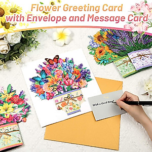 4Pack Paper Flower Pop Up Cards, Flower Bouquet Card Popup 3D Greeting Cards for Mother's Day, Graduation, Anniversary, Birthday, Congratulations, Get Well, Home Decor, with Envelope and Note