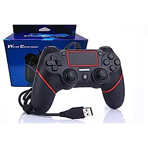 Wintek Inone PS-4 Wired Controller for PS-4/Pro/Slim/PC/Laptop, USB Plug Gamepad Joystick with Dual Vibration and Anti-Slip Grip, Professional USB PS-4 Wired Gamepad（Black & Red）